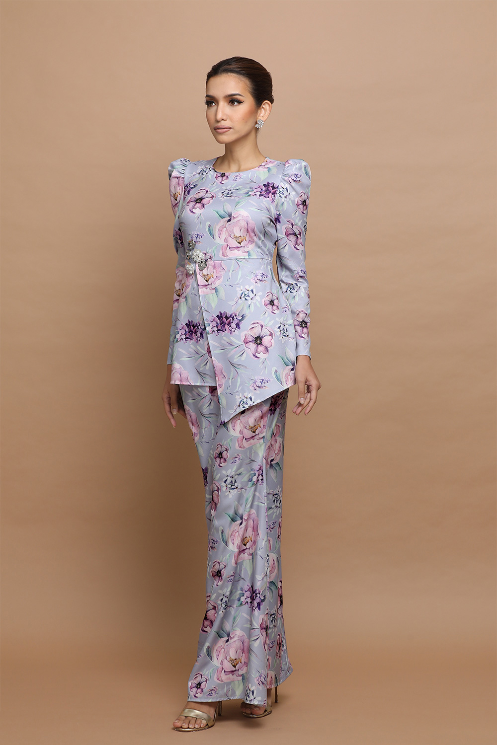 Agnes Asymmetrical Kurung in Dusty Blue